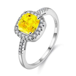 uloveido platinum plated cushion cut cubic zirconia wedding engagement rings for women, square ring gift for graduation (yellow, size 7) y3100