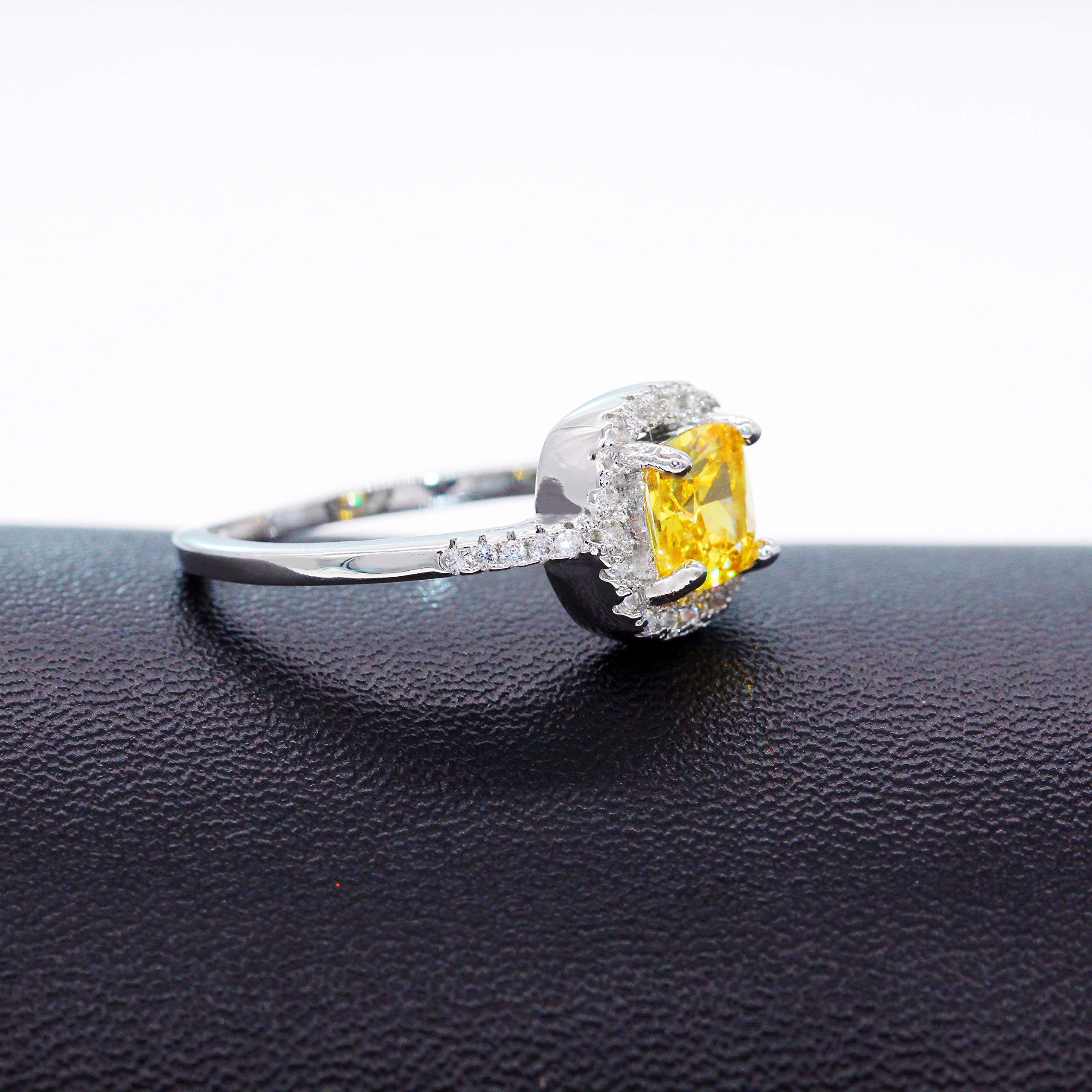 Uloveido Platinum Plated Cushion Cut Cubic Zirconia Wedding Engagement Rings for Women, Square Ring Gift for Graduation (Yellow, Size 7) Y3100