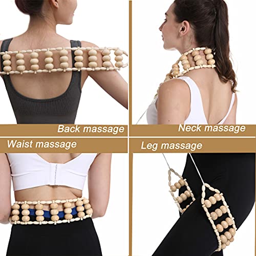 Wood Back Massage Roller Rope, Wood Therapy Cellulite Self Massage Tools for Back Neck Leg Pain Relief