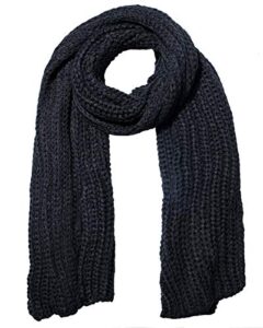 women and mens winter thick cable knit wrap chunky long warm scarf, one size, black