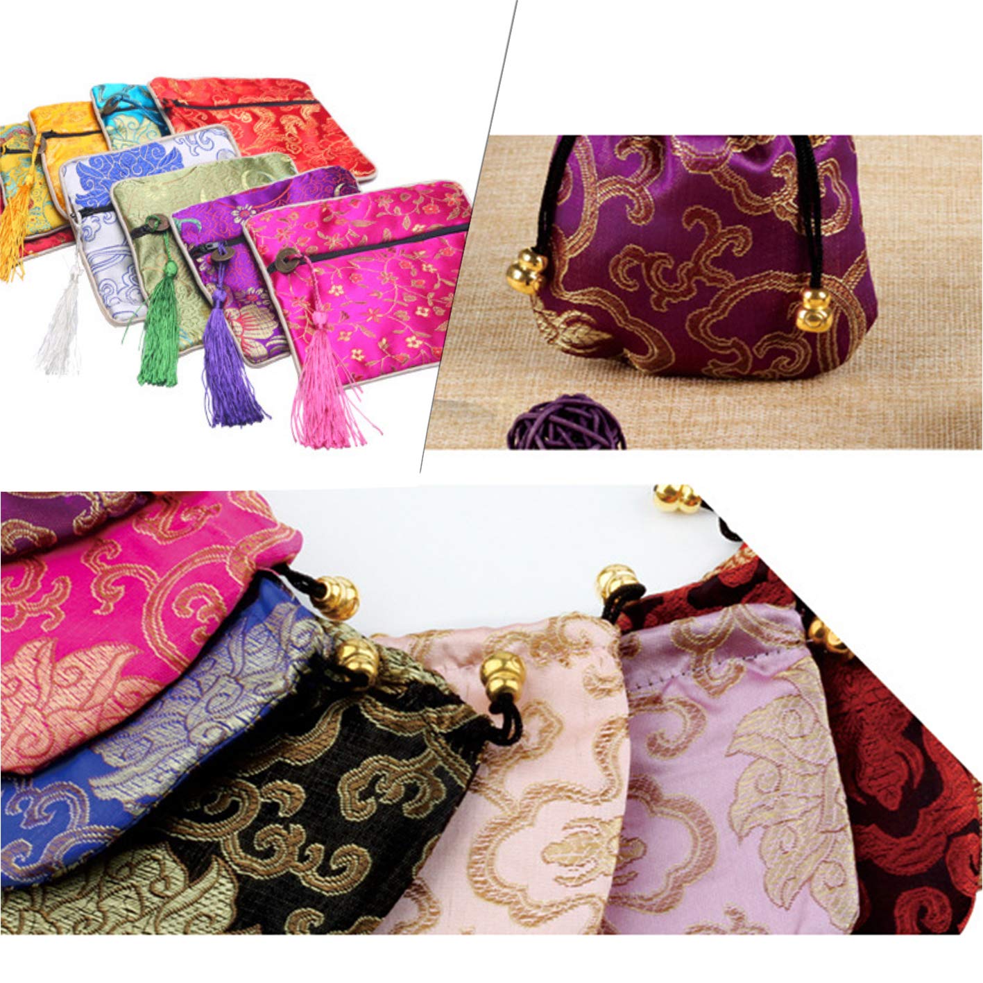 NHW EAVOQLB 16 pcs traditional brocade bag embroidery bag jewelry bag Shu Jin fringed Wallet Zipper jewelry bag value set