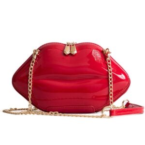 women leather lips-shaped evening clutch purses crossbody bags vintage banquet handbag (red)