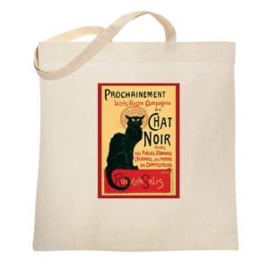 le chat noir the black cat paris art deco vintage natural 15x15 inches large canvas tote bag women