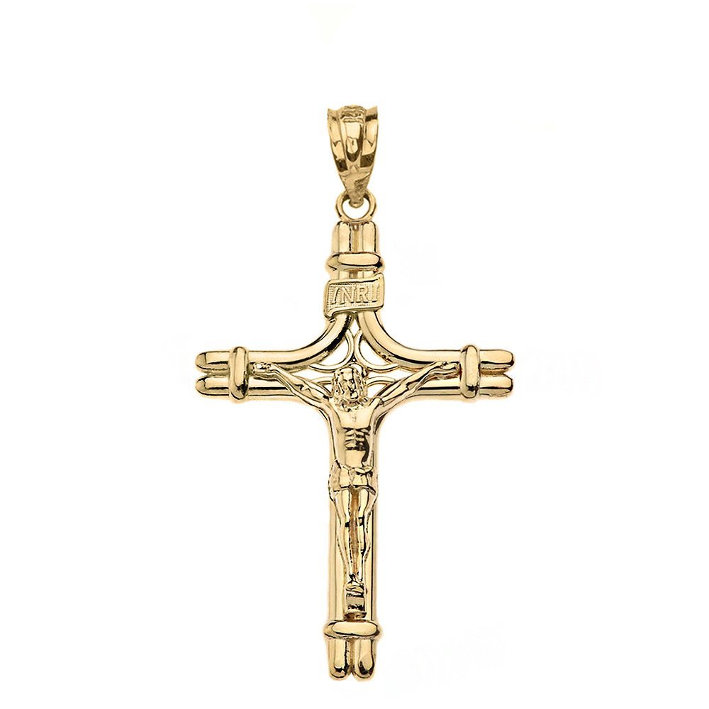 CaliRoseJewelry 10k INRI Crucifix Jesus on The Cross Pendant in Yellow Gold