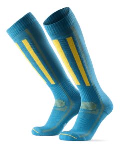 danish enurance merino wool performance ski socks for men, women & kids, blue/yellow, us women 8-10 // us men 6.5-8.5