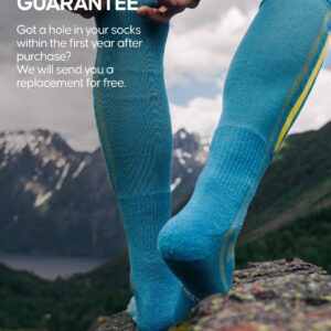 DANISH ENURANCE Merino Wool Performance Ski Socks for Men, Women & Kids, Blue/Yellow, US Women 8-10 // US Men 6.5-8.5