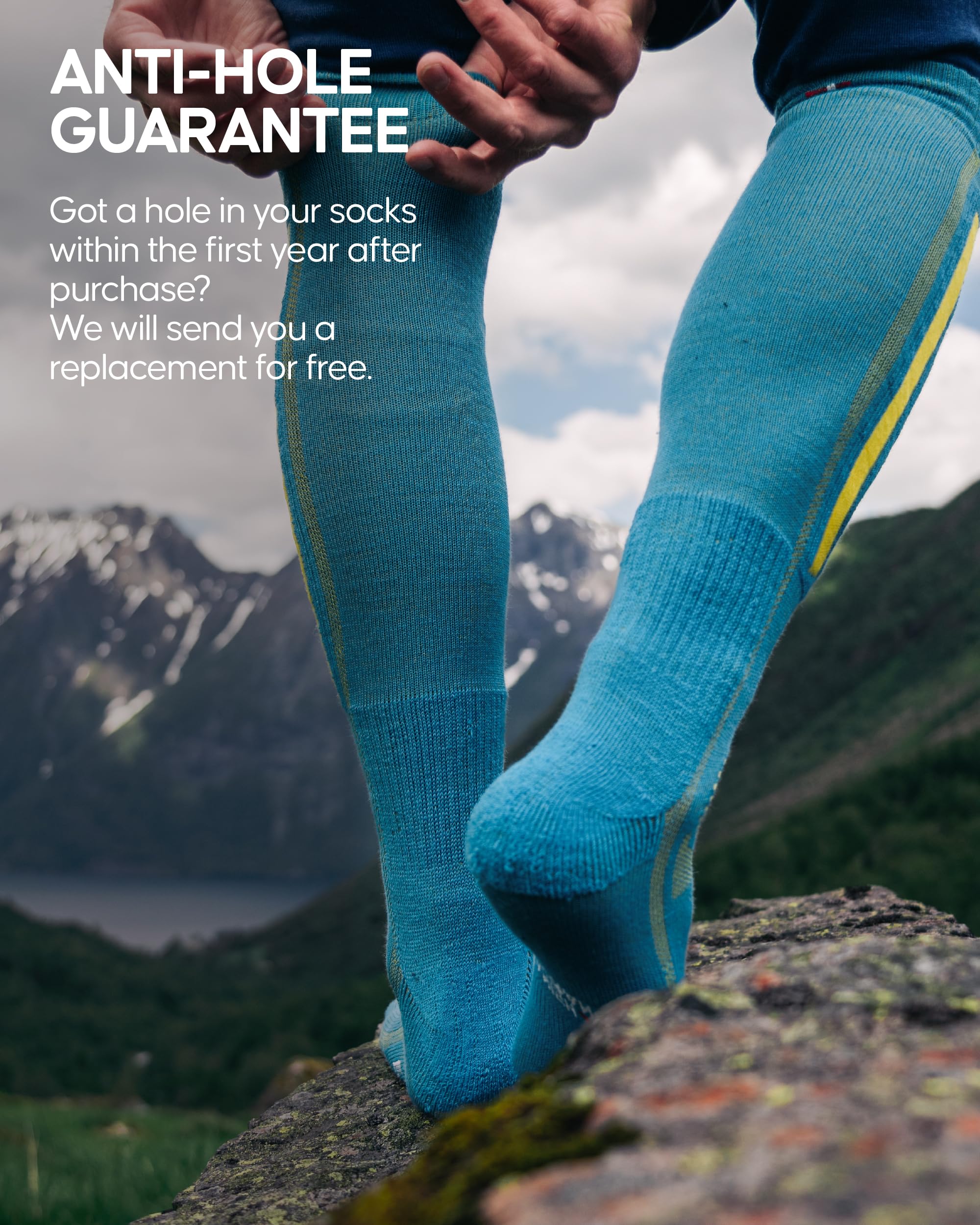 DANISH ENURANCE Merino Wool Performance Ski Socks for Men, Women & Kids, Blue/Yellow, US Women 8-10 // US Men 6.5-8.5