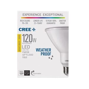 Cree Lighting Exceptional Series PAR38 Bulb, 3000K Dimmable LED Bulb, 120W + 1200 Lumens, Bright White, 1 Pack