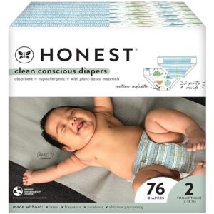 the honest company clean conscious diapers | plant-based, sustainable | turtle time + dots & dashes | club box, size 2 (12-18 lbs), 76 count