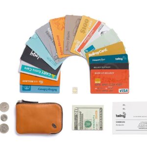 Bellroy Card Pocket (Small Leather Zipper Card Holder Wallet, Holds 4-15 Cards, Contains Internal Coin Pouch, Folded Note Storage) - Caramel