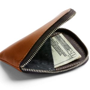 Bellroy Card Pocket (Small Leather Zipper Card Holder Wallet, Holds 4-15 Cards, Contains Internal Coin Pouch, Folded Note Storage) - Caramel