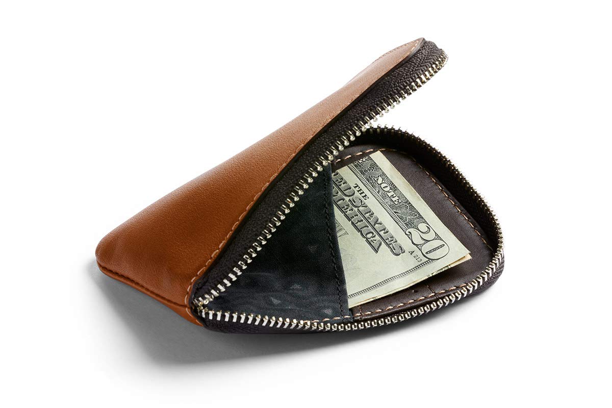 Bellroy Card Pocket (Small Leather Zipper Card Holder Wallet, Holds 4-15 Cards, Contains Internal Coin Pouch, Folded Note Storage) - Caramel