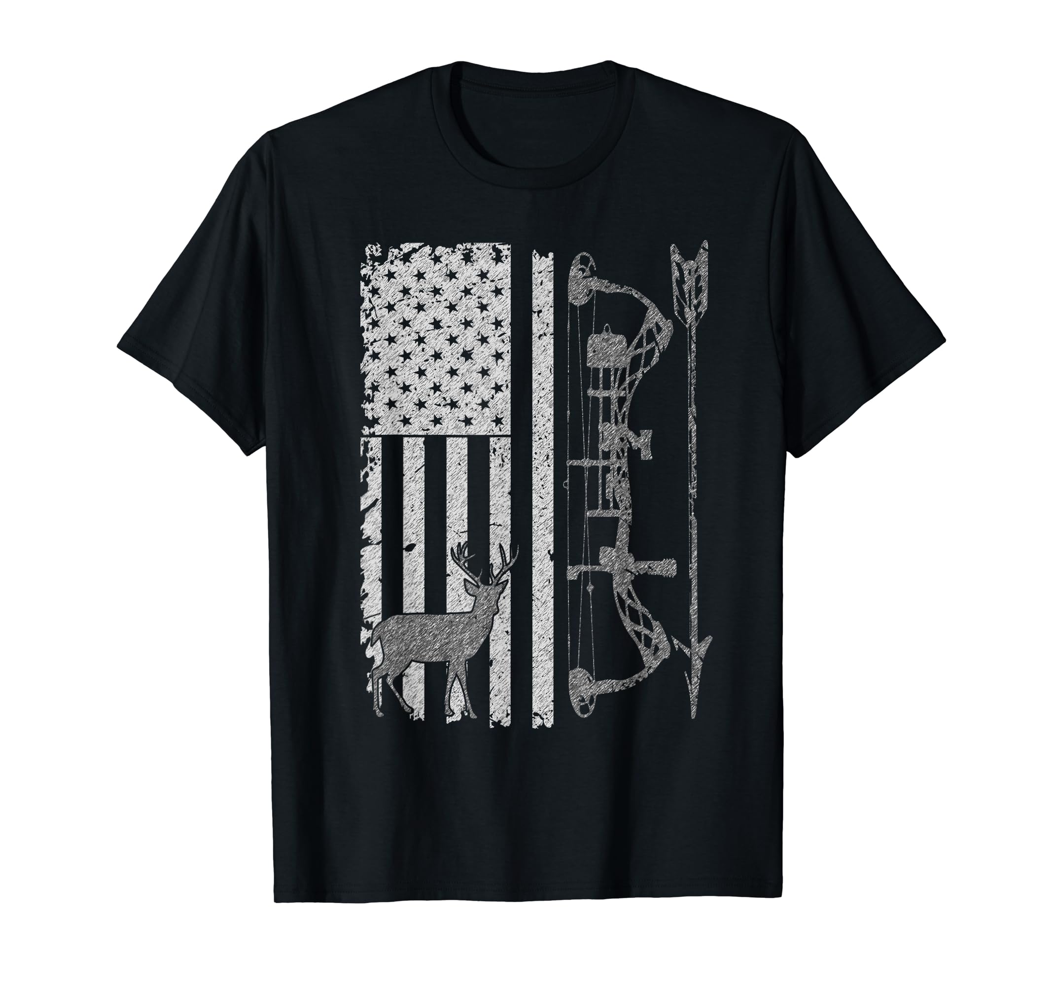 American Deer Hunting Bow Hunter Flag Accessories Hunt Gift T-Shirt