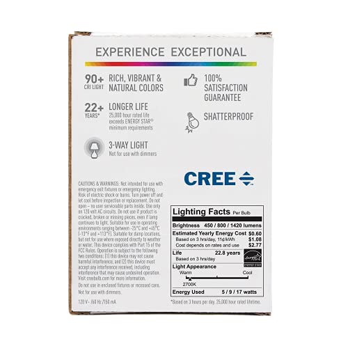 Cree Lighting Exceptional Series A21 Bulb, 2700K Non-Dimmable LED Bulb, 40/60/100W + 1420 Lumens, Soft White, 1 Pack (TA21-15027MDFH25-12WE26-1-11006S-D)