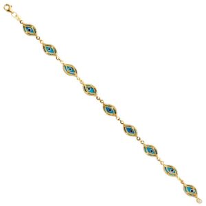 14k REAL Yellow Gold Blue Evil Eye Bracelet - 7.5"