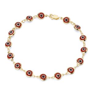 14k real yellow gold red evil eye bracelet - 7.25"