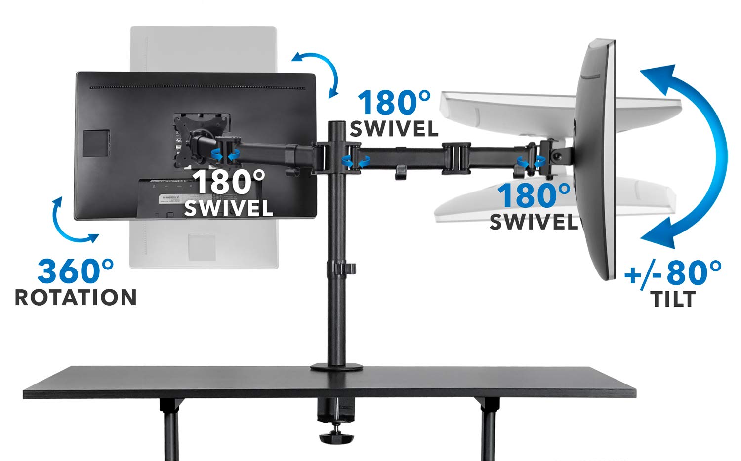 Mount-It! Mobile Computer Cart, Portable Desk on Wheels - 40" Wide Tabletop, Height Adjustable Workstation up to 64" Tall with Dual Monitor Mounts up to 72", Rolling Computer Desk, Screens 27", Black