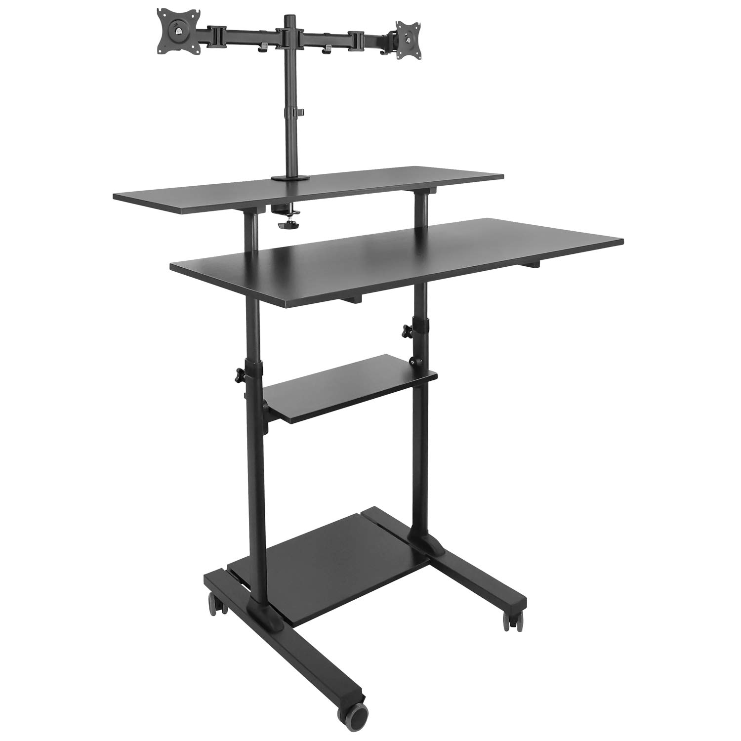 Mount-It! Mobile Computer Cart, Portable Desk on Wheels - 40" Wide Tabletop, Height Adjustable Workstation up to 64" Tall with Dual Monitor Mounts up to 72", Rolling Computer Desk, Screens 27", Black