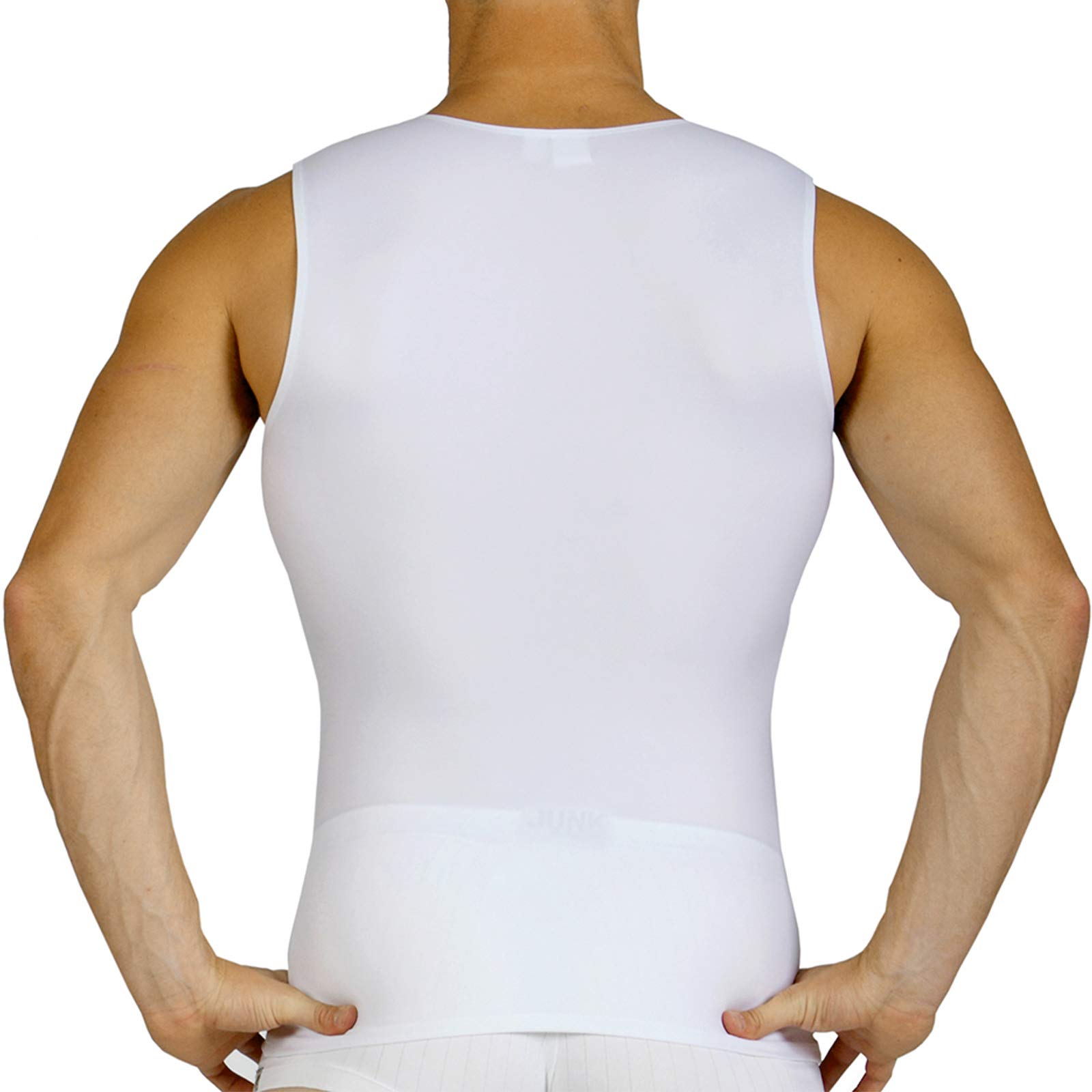 Insta Slim Mens Compression Sleeveless V Neck Muscle Shirt- Slimming Body Shaper Undershirt(Large, White)