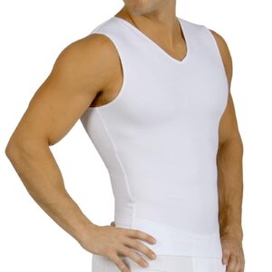 Insta Slim Mens Compression Sleeveless V Neck Muscle Shirt- Slimming Body Shaper Undershirt(Large, White)