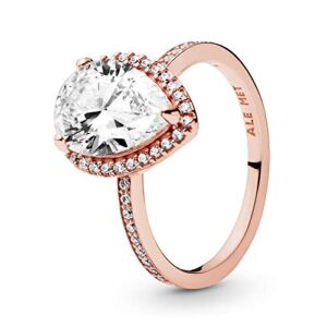 pandora sparkling teardrop halo ring - rose gold ring for women - layering or stackable ring - gift for her - 14k rose gold-plated rose - size 7.5