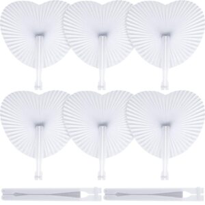 blulu 60 pack folding hand fan wedding fans for guests white paper fans for wedding favors heart shaped assortment with plastic handle for birthday party supplies wedding decorations