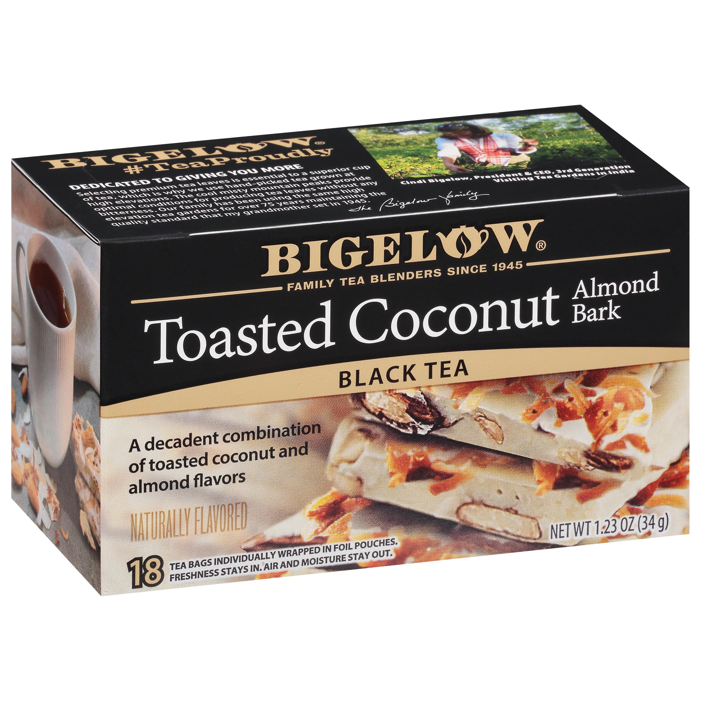 Bigelow Tea Toasted Coconut Almond Bark Black Tea, Caffeinated Tea with Coconut and Almond, 18 Count Box (Pack of 6), 108 Total Tea Bags