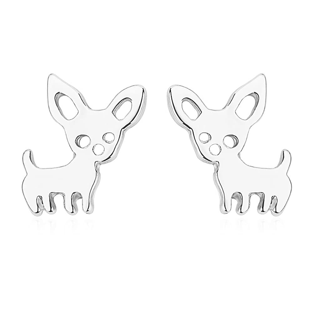 Tiny Chihuahua Pet Post Earrings for Women Cute Dog Puppy Stud Earrings Love My Pet Jewelry Animal Earring (Silver)