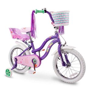 coewske kid's bike bicycles steel frame, toddler girls bicycle little princess style 12-14-16-18-20 inch with training wheel for age 4-7 (16 inch, purple)