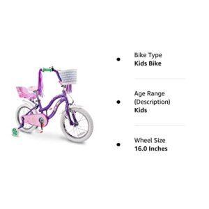 COEWSKE Kid's Bike Bicycles Steel Frame, Toddler Girls Bicycle Little Princess Style 12-14-16-18-20 Inch with Training Wheel for Age 4-7 (16 Inch, Purple)