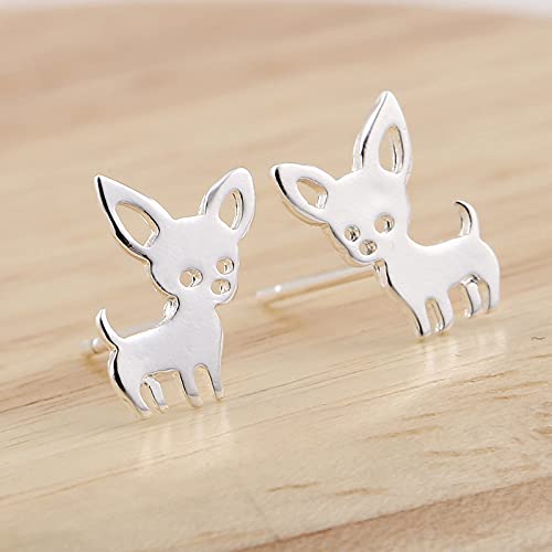 Tiny Chihuahua Pet Post Earrings for Women Cute Dog Puppy Stud Earrings Love My Pet Jewelry Animal Earring (Silver)