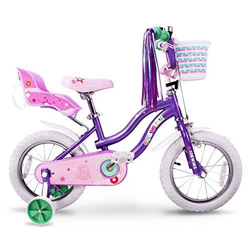 COEWSKE Kid's Bike Bicycles Steel Frame, Toddler Girls Bicycle Little Princess Style 12-14-16-18-20 Inch with Training Wheel for Age 4-7 (16 Inch, Purple)