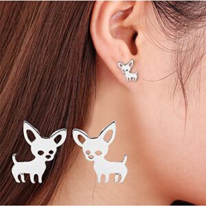 Tiny Chihuahua Pet Post Earrings for Women Cute Dog Puppy Stud Earrings Love My Pet Jewelry Animal Earring (Silver)