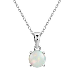 Michooyel Opal Pendant Necklace Sterling Silver 4 Prongs Setting Solitaire Fine Jewelry for Women