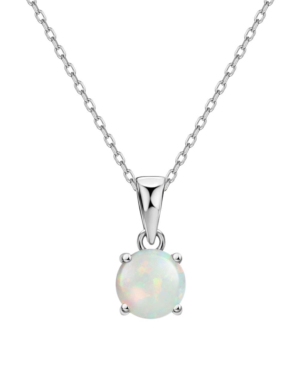 Michooyel Opal Pendant Necklace Sterling Silver 4 Prongs Setting Solitaire Fine Jewelry for Women