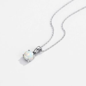 Michooyel Opal Pendant Necklace Sterling Silver 4 Prongs Setting Solitaire Fine Jewelry for Women