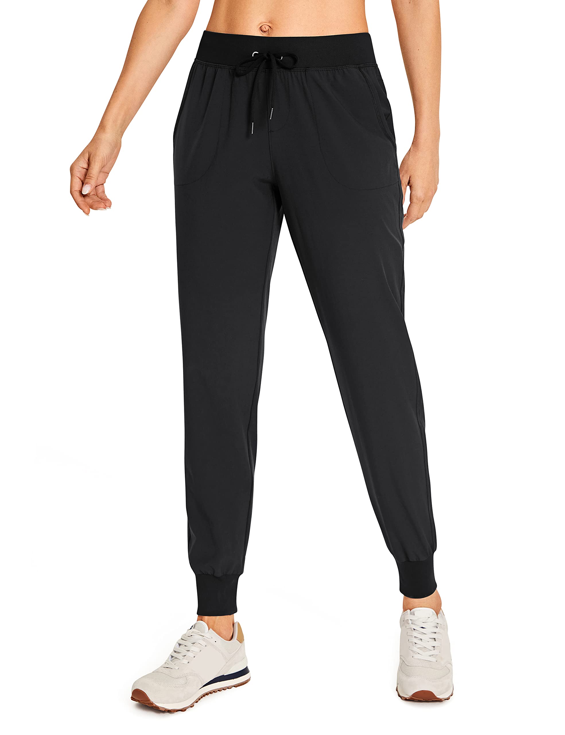 CRZ YOGA Women's Lightweight Workout Joggers 27.5" - Travel Casual Outdoor Running Athletic Track Hiking Pants with Pockets Black Medium