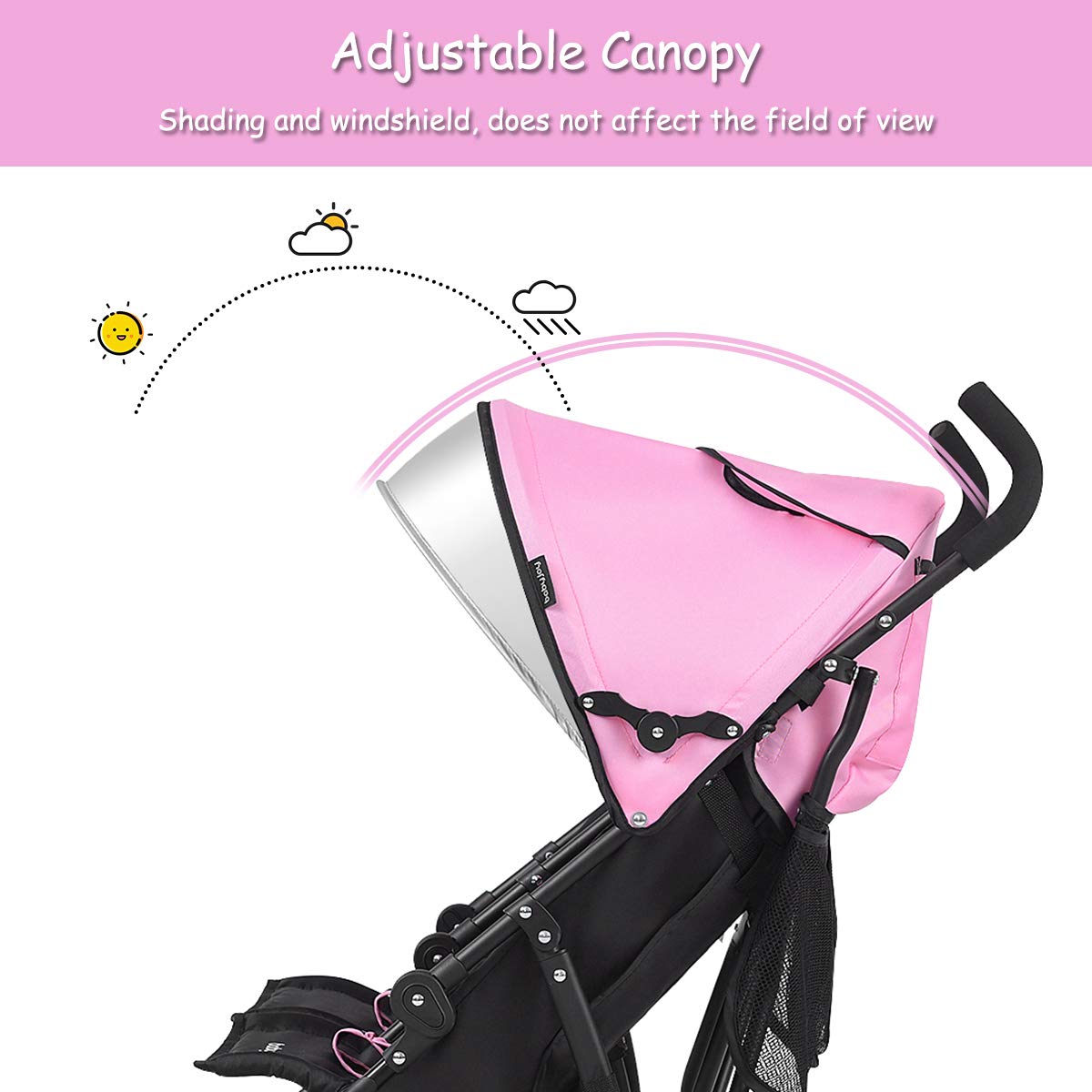 BABY JOY Double Light-Weight Stroller, Travel Foldable Design, Twin Umbrella Stroller with 5-Point Harness, Cup Holder, Sun Canopy for Baby, Toddlers (Pink)