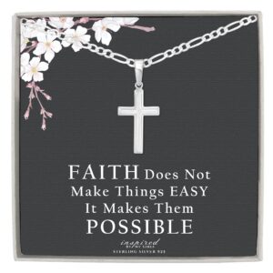 inspired by my girls womens sterling silver cross pendant with figaro chain necklace faith keepsake card gift - 060-18