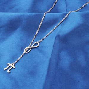 Greece Letter Pi Sign Lariat Necklace Back to School Gift (Silver)