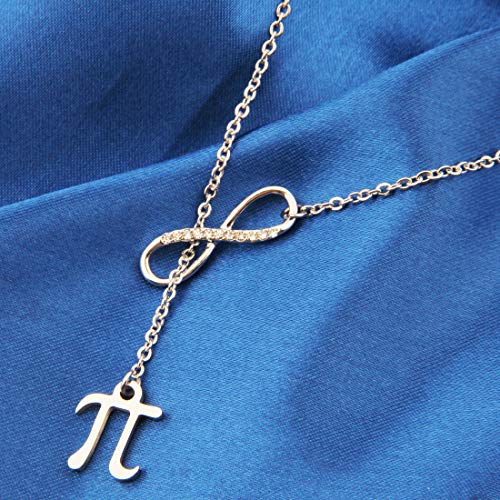 Greece Letter Pi Sign Lariat Necklace Back to School Gift (Silver)