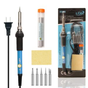 ldk soldering iron kit electric 60w 110v adjustable temperature soldering gun welding tools, 5pcs soldering iron replacement tips, sponge and solder wire