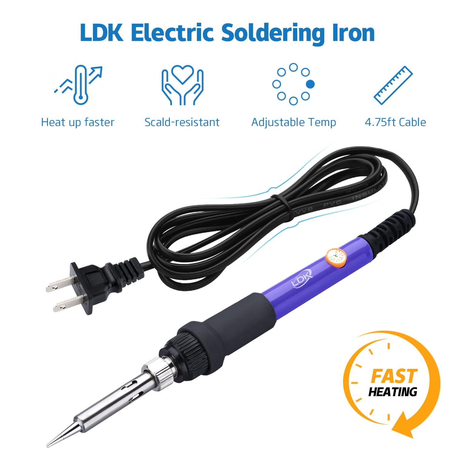 LDK Soldering Iron Kit Electric 60W 110V Adjustable Temperature Soldering Gun Welding Tools, 5pcs Soldering Iron Replacement Tips, Sponge and Solder Wire