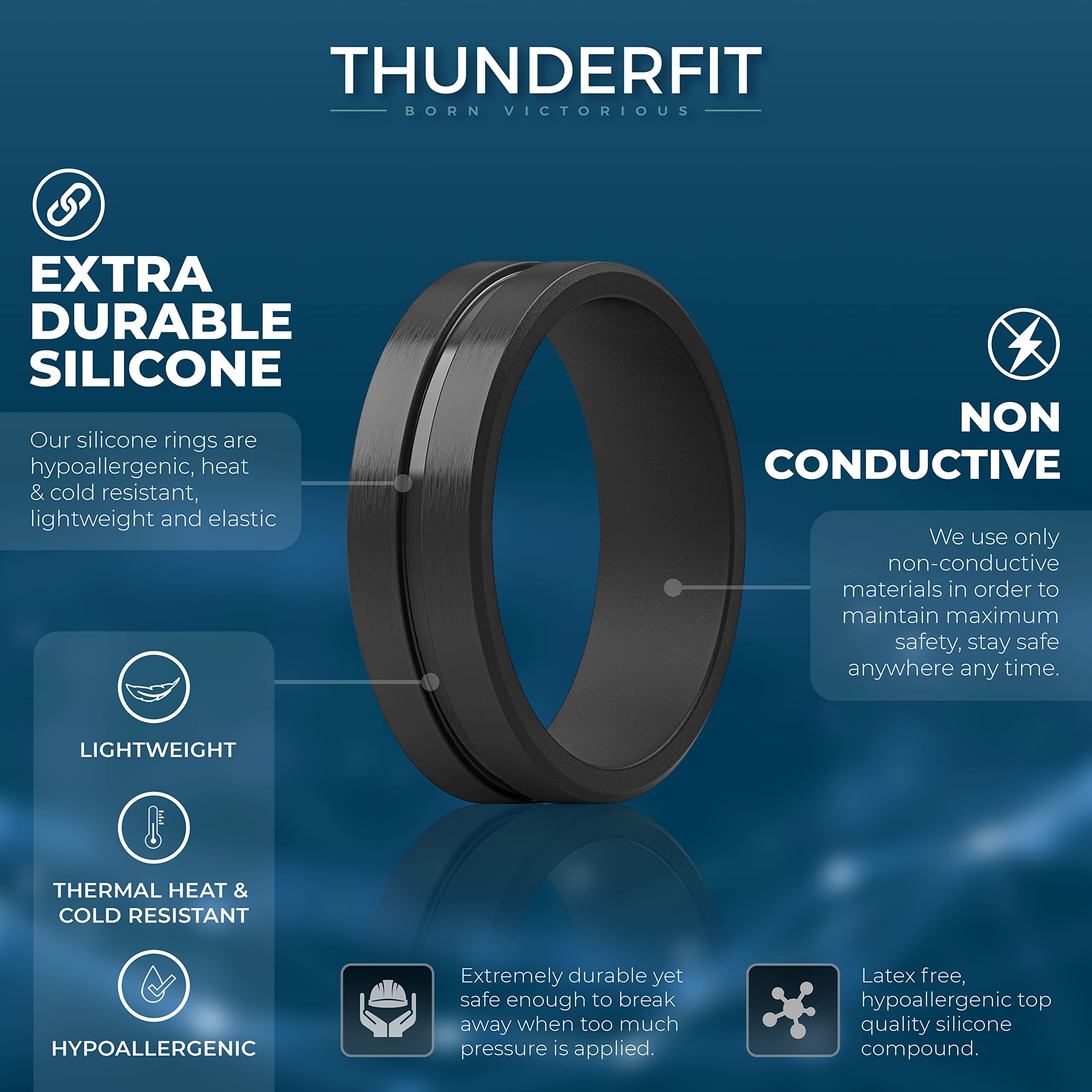 ThunderFit Silicone Wedding Rings For Men, Beveled Brushed Top Edges 6.35mm Wide 2mm Thick - 1/4/7 Variety Multipacks - 1 Ring (9.5-10 (19.8mm))