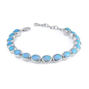 paul wright created blue opal bracelet in 925 sterling silver, 17 oval opal links, with vibrant blue color, 7" plus 1" extender