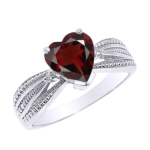 claddagh gold dazzling diamond and heart-shaped personalized garnet birthstone proposal ring in sterling silver (size 9.5)