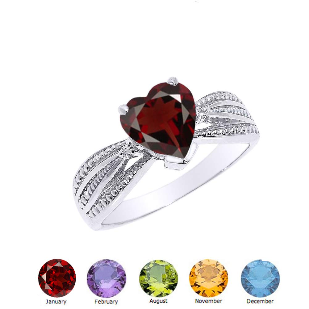 Claddagh Gold Dazzling Diamond and Heart-Shaped Personalized Garnet Birthstone Proposal Ring in Sterling Silver (Size 9.5)