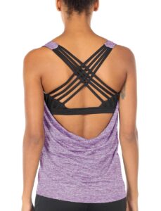 icyzone yoga tops workouts clothes activewear built in bra tank tops for women (s, lavender)