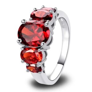 emsione created garnet 925 silver plated oval ring for women