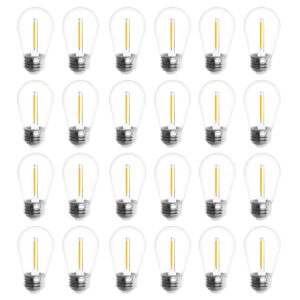 jslinter 24-pack led 1w string light bulbs, s14 plastic shatterproof edison vintage style replacement 1 watt outdoor 2200k, waterproof, warm white equivalent to 11w, e26 base